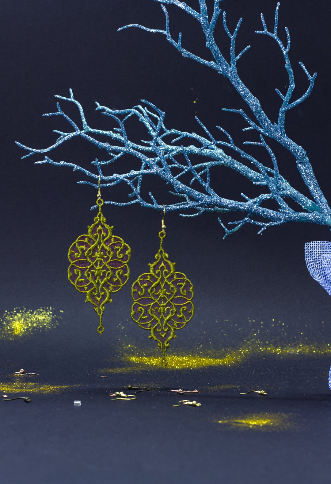 Organza FSL Machine Embroidery Earring Design. Machine Embroidery ...