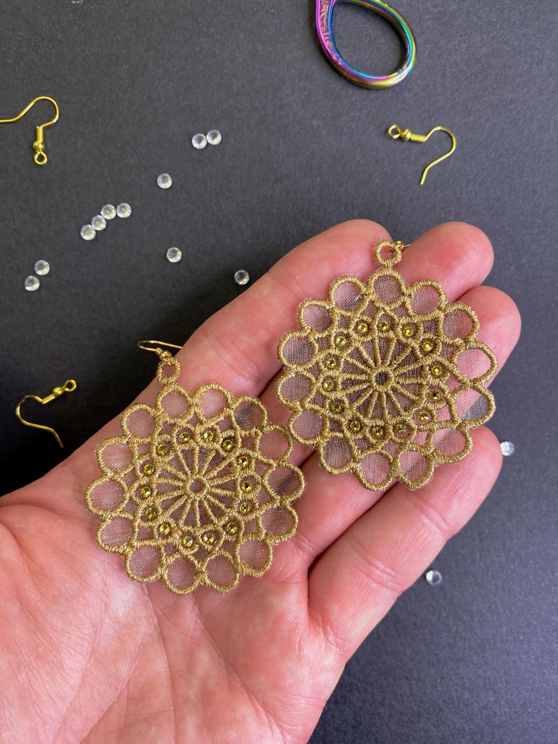 Organza FSL Machine Embroidery Earring Design. Machine Embroidery ...
