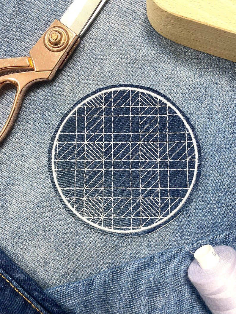 Set of 9 Sashiko Boro Quilting Circle Patch Machine Embroidery Design ...