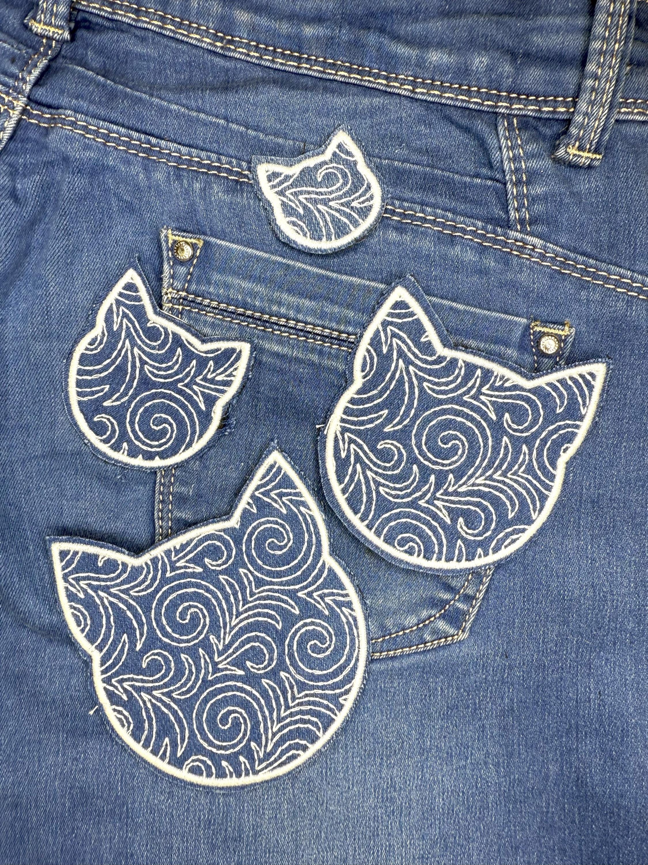 Sashiko Boro Quilting Cat Face Machine Embroidery File Design 4x4 Inch ...