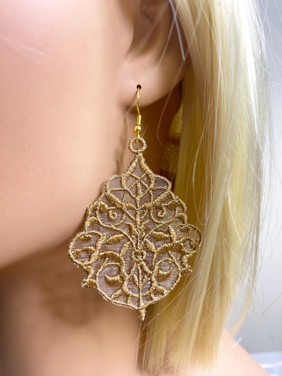 Organza FSL Machine Embroidery Earring Design. Machine Embroidery ...