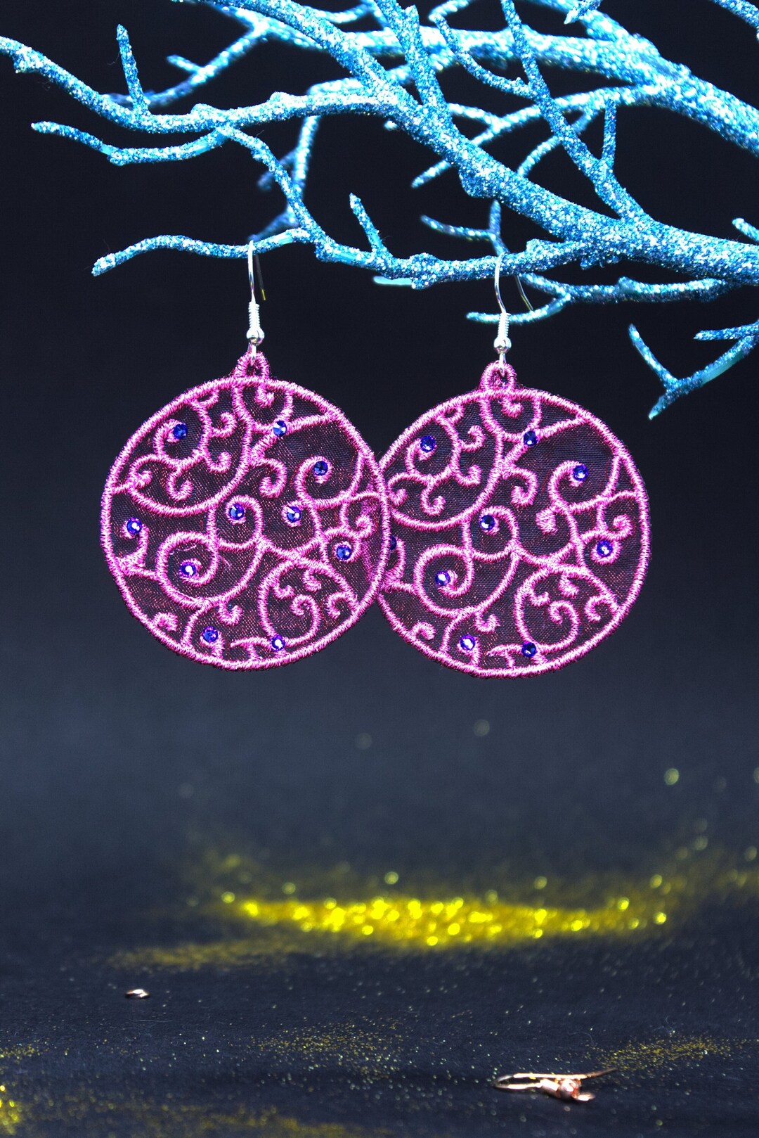 FSL Organza. Free Standing Lace Embroidery Earring Design. Digital ...