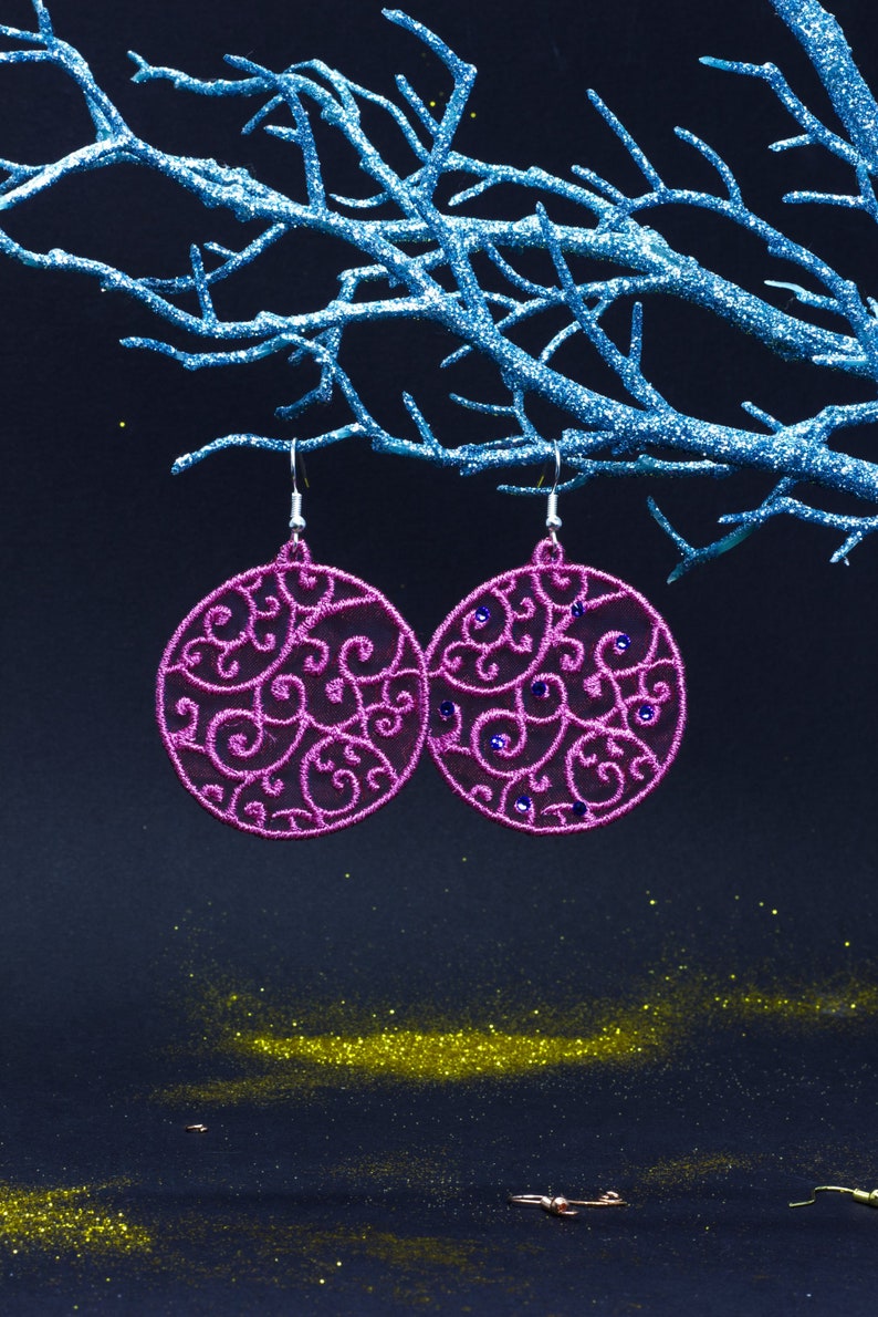 FSL Organza. Free Standing Lace Embroidery Earring Design. Digital ...