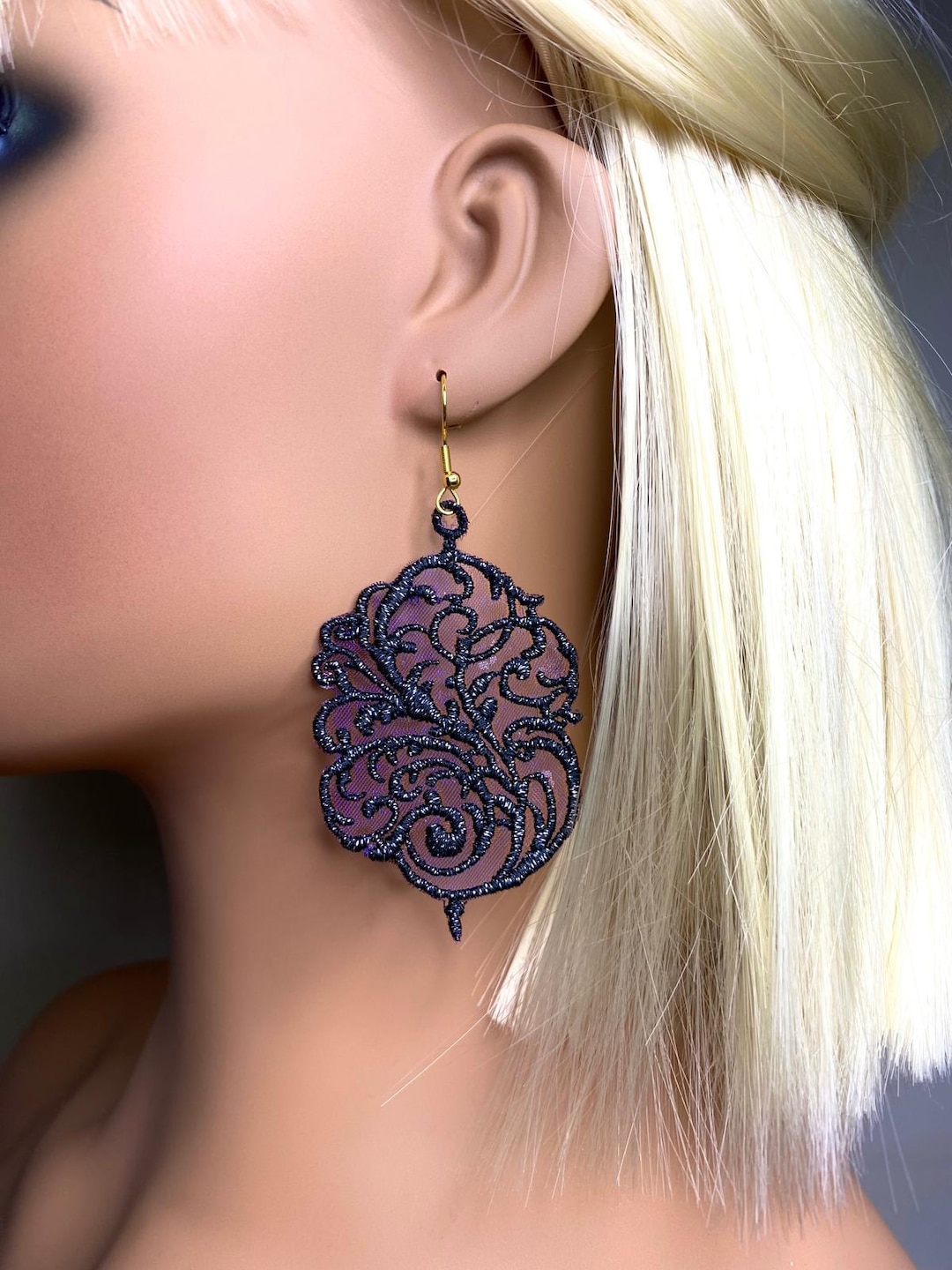 Organza FSL Machine Embroidery Earring Design. Machine Embroidery ...