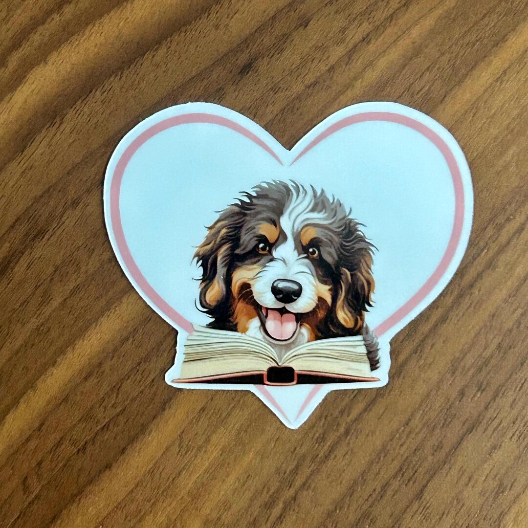 Bernedoodle Dog and Books Sticker. Book Lovers. Dog Lover Sticker ...
