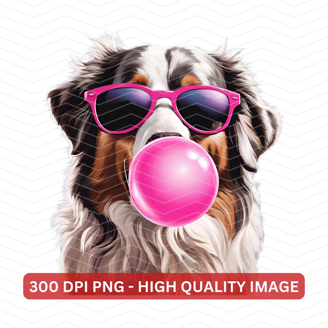 Australian Shepherd Blowing Bubble Pink Sunglasses PNG, Aussie With ...