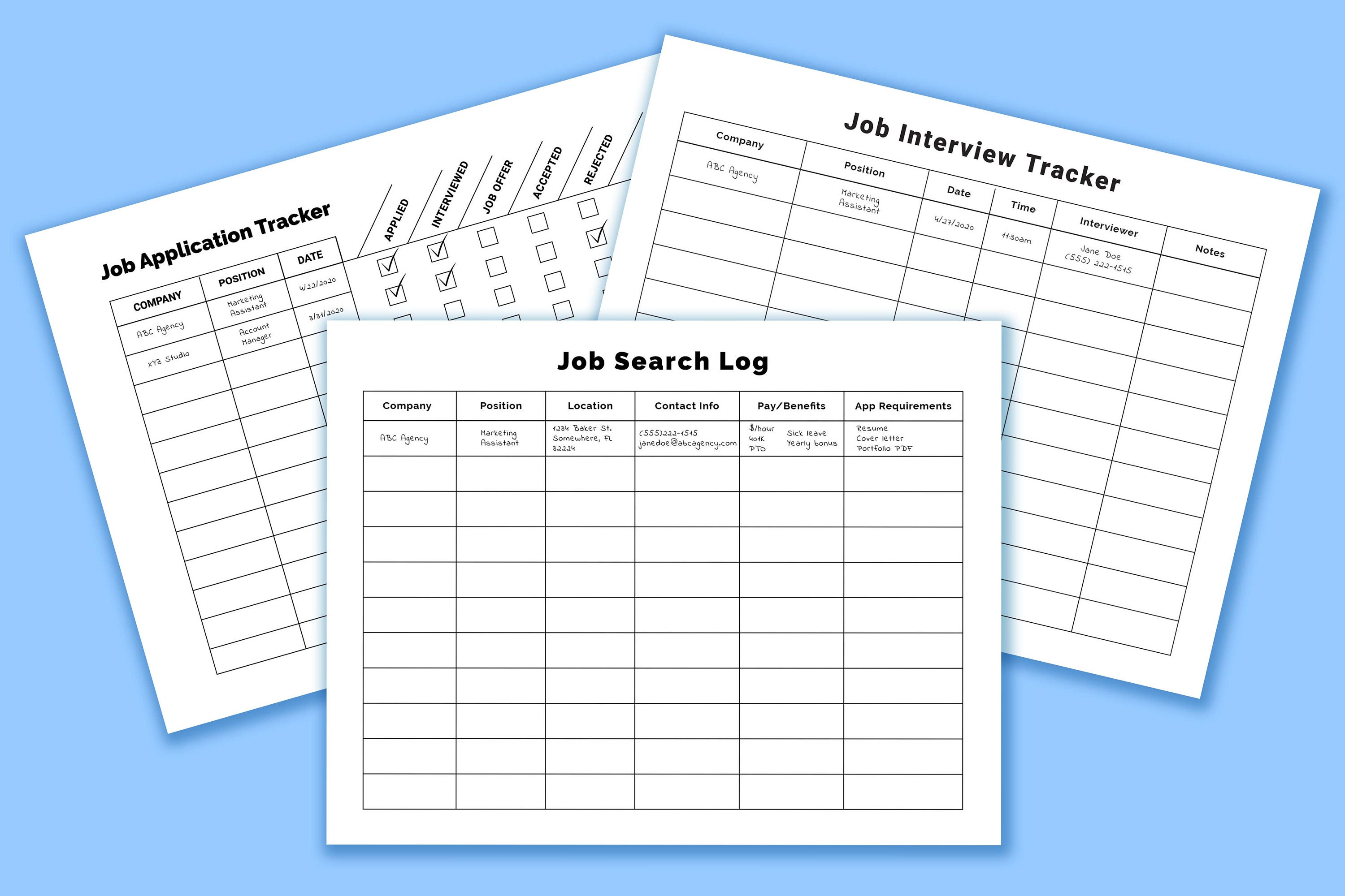 Job Search, Application, and Interview Tracker PRINTABLES, Instant ...