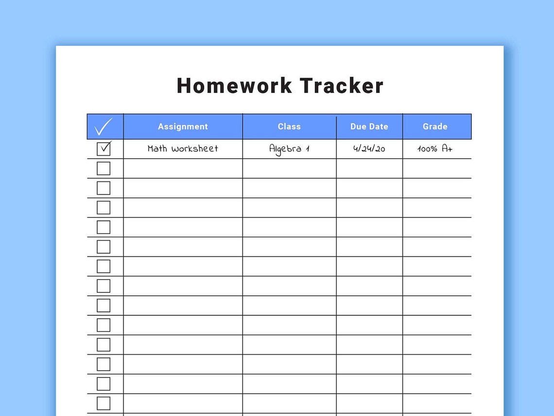 Homework Tracker PRINTABLE Instant Downland, US Letter Size, Assignment ...
