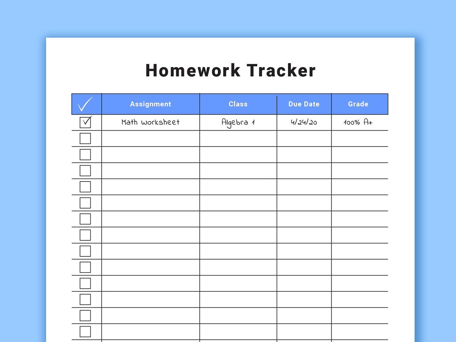 Homework Tracker PRINTABLE Instant Downland, US Letter Size, Assignment ...
