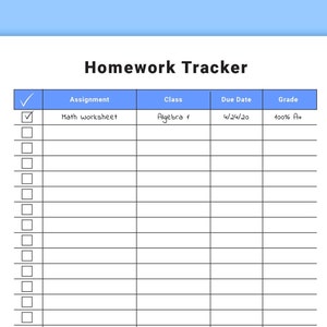 Homework Tracker PRINTABLE Instant Downland, US Letter Size, Assignment ...