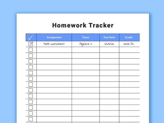 Homework Tracker PRINTABLE Instant Downland US Letter Size - Etsy Canada