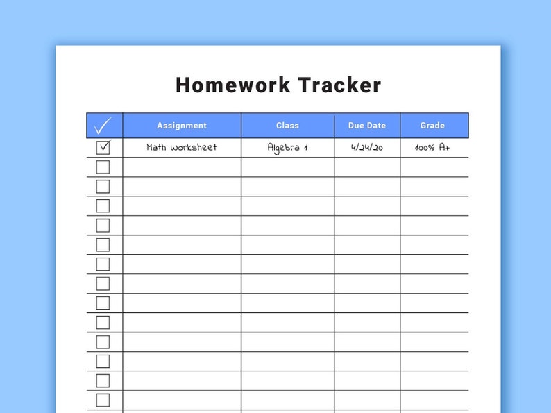 Homework Tracker PRINTABLE Instant Downland, US Letter Size, Assignment ...