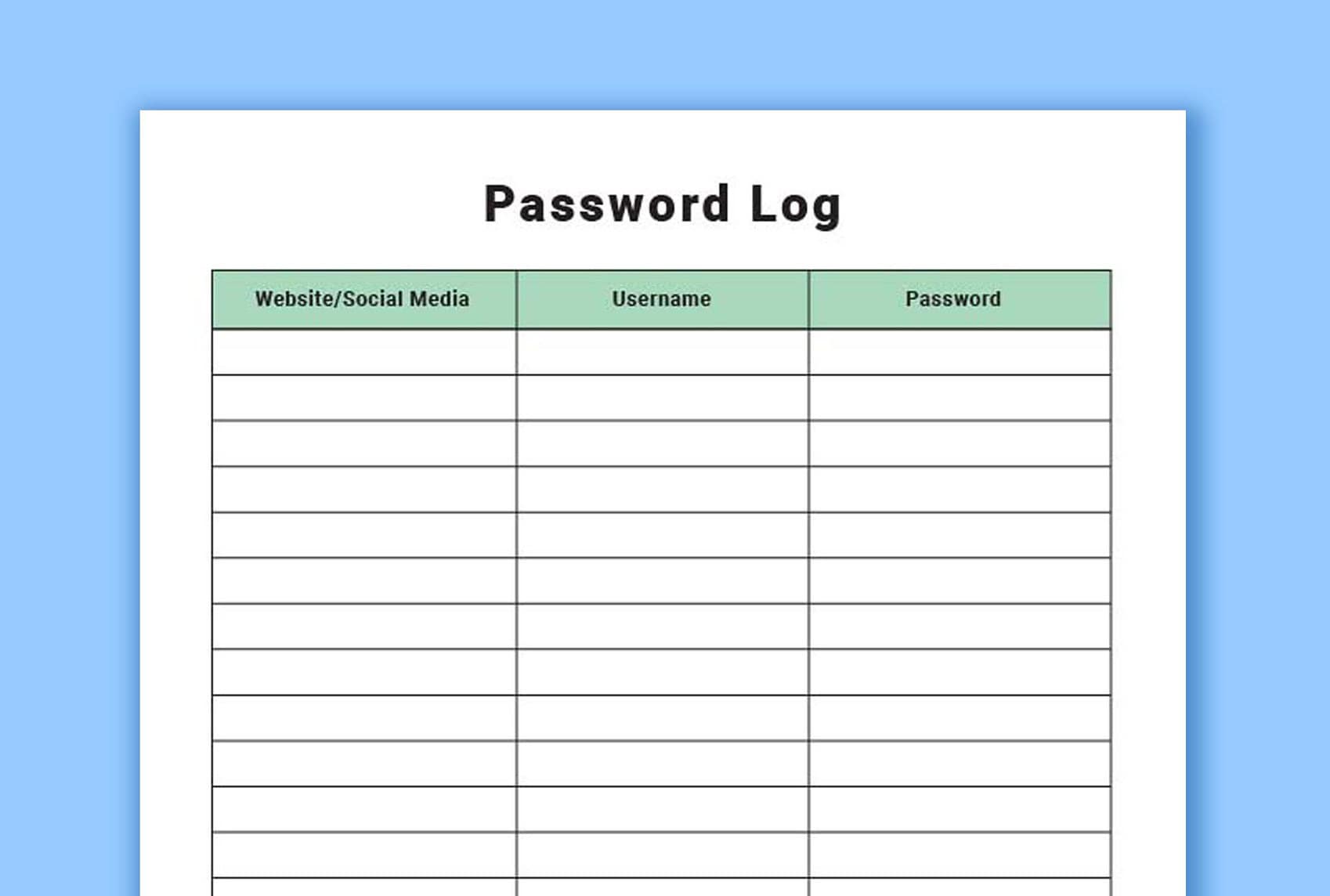 Password Log, PRINTABLE, Instant Digital Download, Website Social Media ...