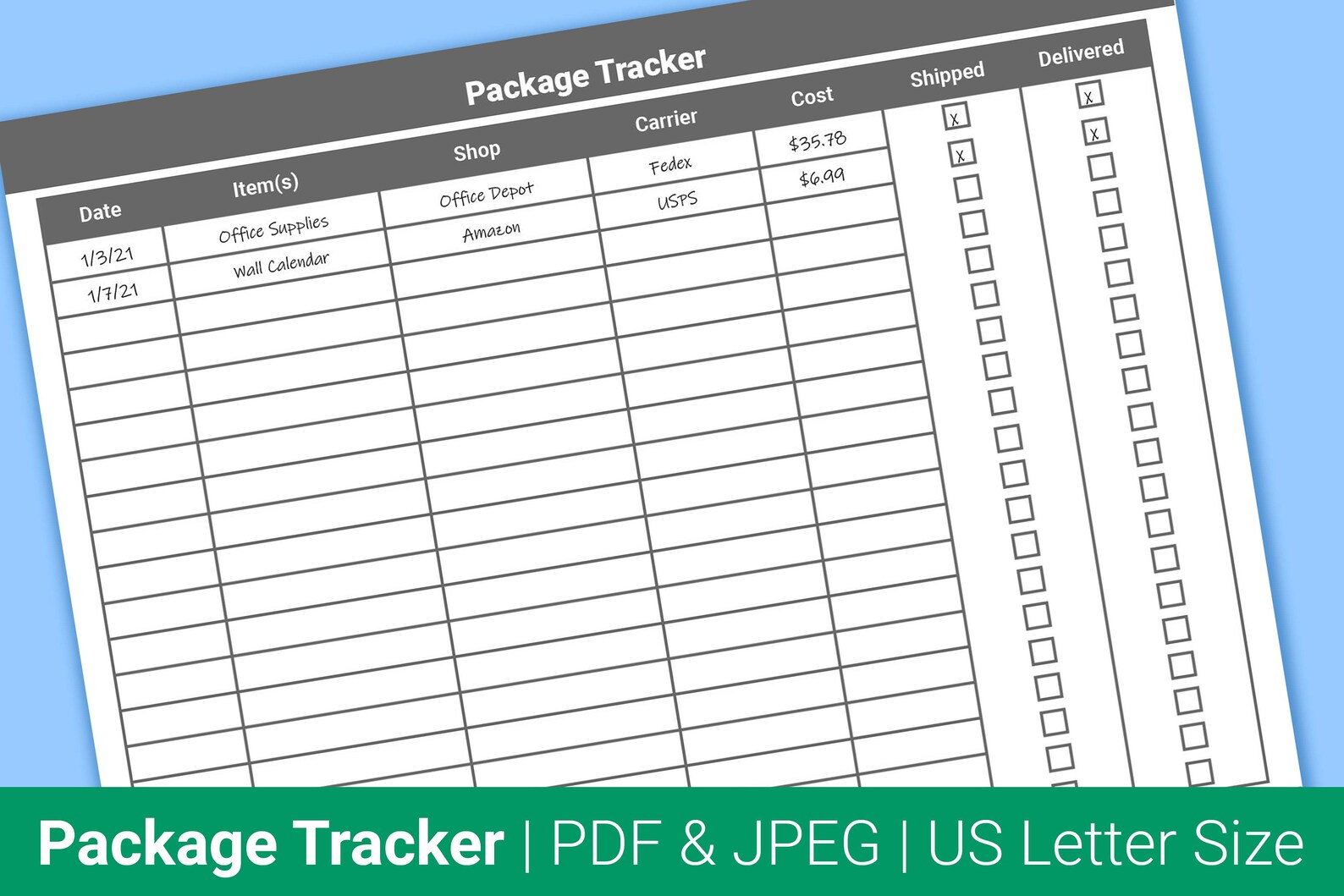 Online Order Tracker PRINTABLE, Package Log, Black, Dark Gray, US ...