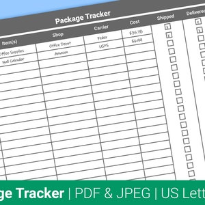 Online Order Tracker PRINTABLE, Package Log, Black, Dark Gray, US ...