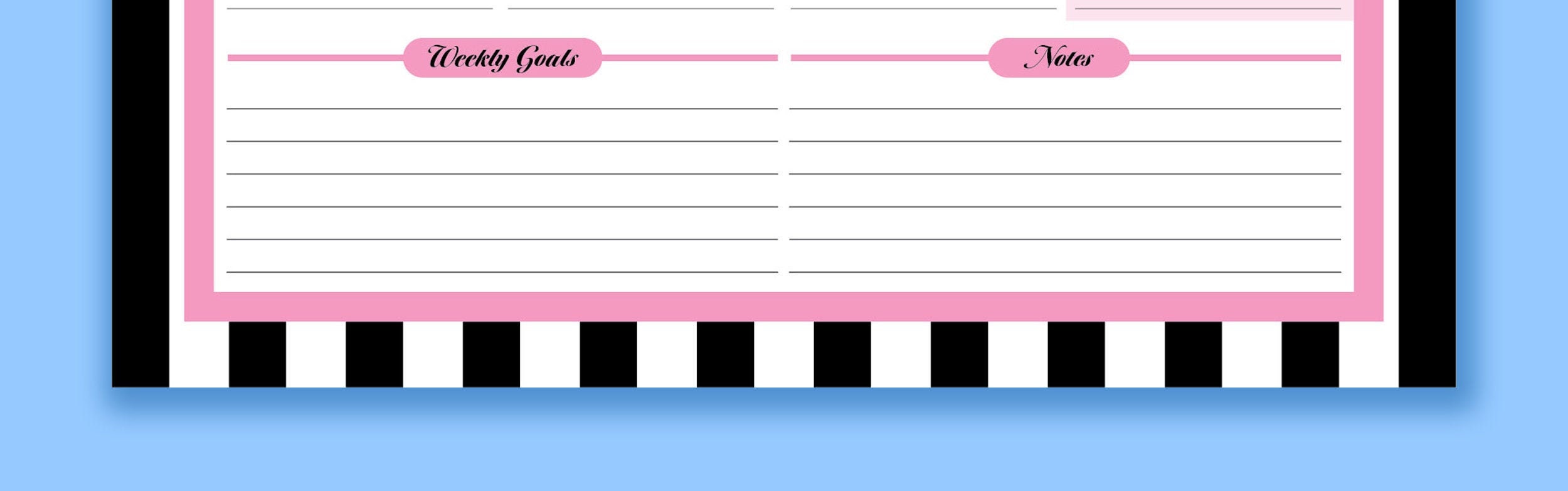 PRINTABLE Weekly Planner, Black and White Stripes With Pink Border ...