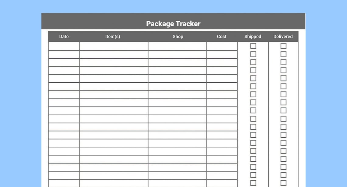 Online Order Tracker PRINTABLE, Package Log, Black, Dark Gray, US ...