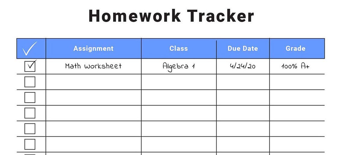 Homework Tracker PRINTABLE Instant Downland, US Letter Size, Assignment ...