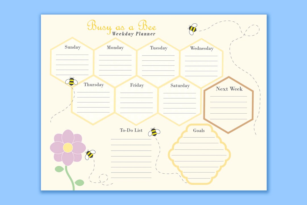 Busy as a Bee Weekly Planner, PRINTABLE, Instant Download, Bumblebee ...