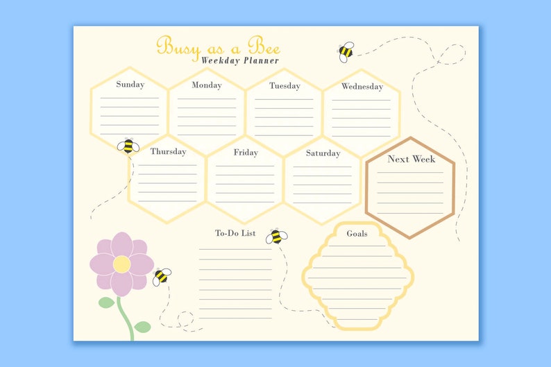 Busy as a Bee Weekly Planner, PRINTABLE, Instant Download, Bumblebee ...
