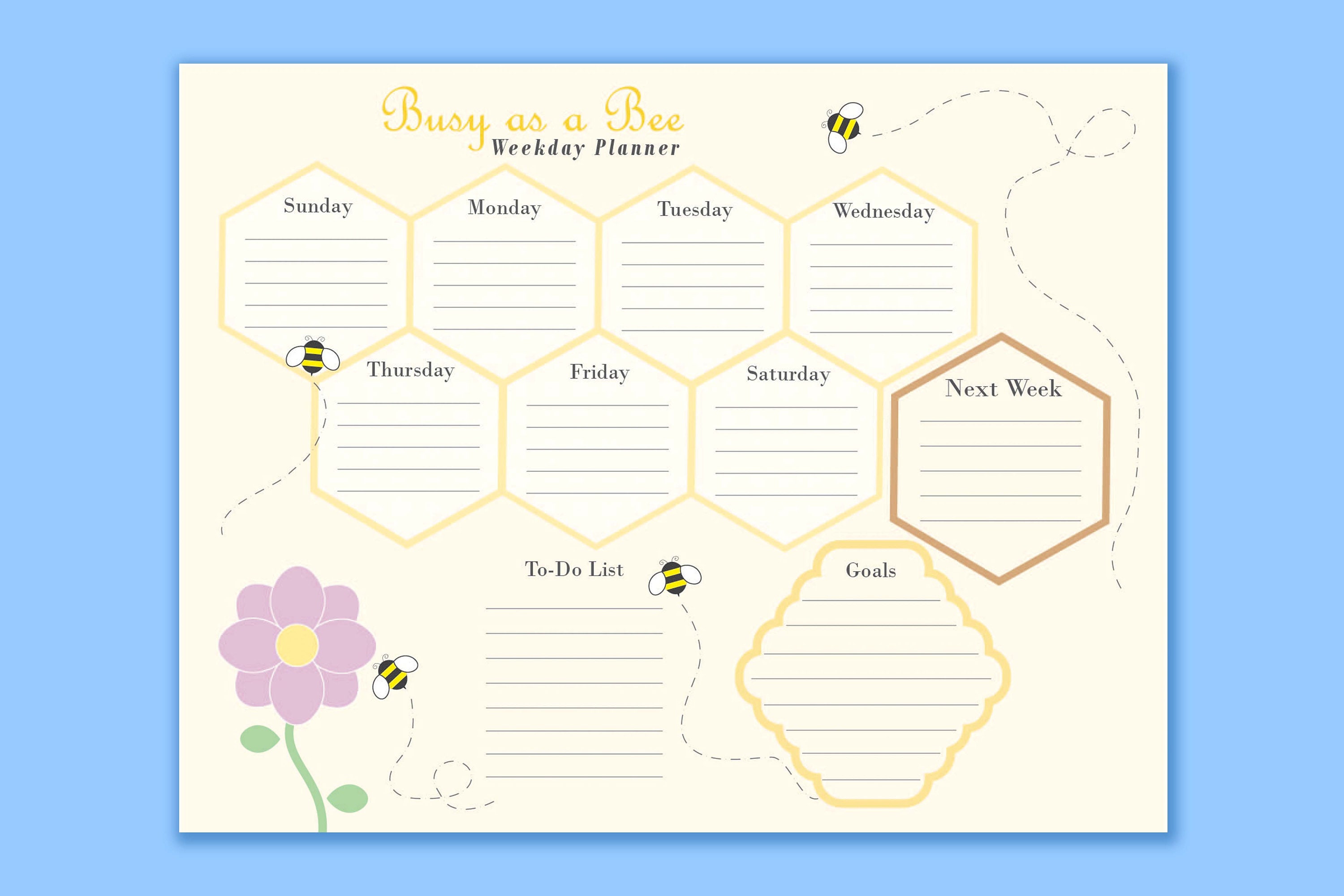 Busy as a Bee Weekly Planner, PRINTABLE, Instant Download, Bumblebee ...