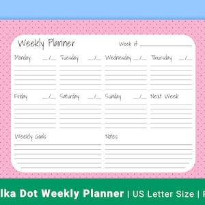 PRINTABLE Weekly Planner, Polka Dots on Pink Background, Monday Start ...