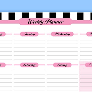 PRINTABLE Weekly Planner, Black and White Stripes With Pink Border ...