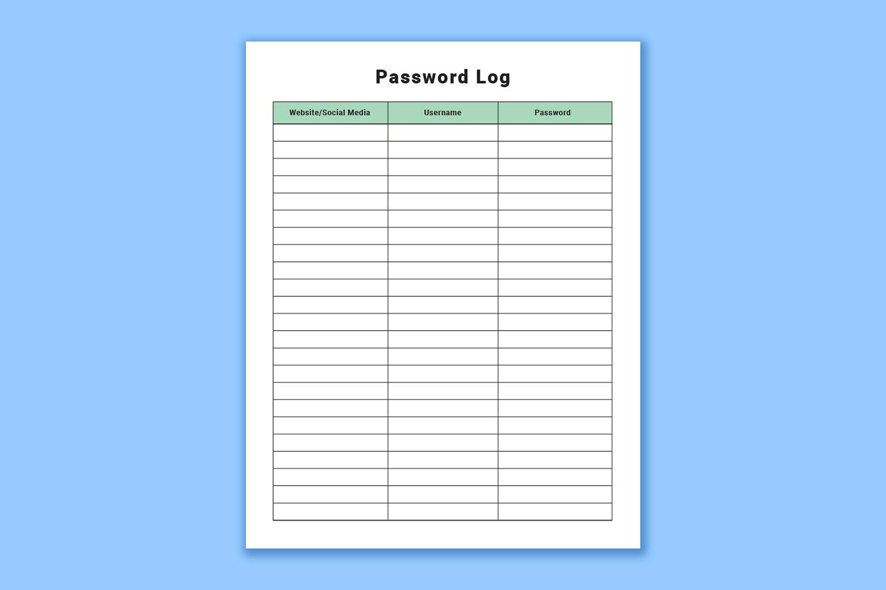 Password Log PRINTABLE Instant Digital Download Website - Etsy