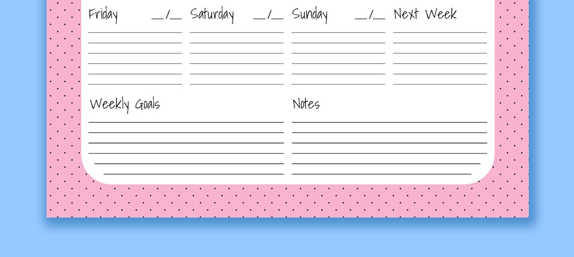 PRINTABLE Weekly Planner, Polka Dots on Pink Background, Monday Start ...