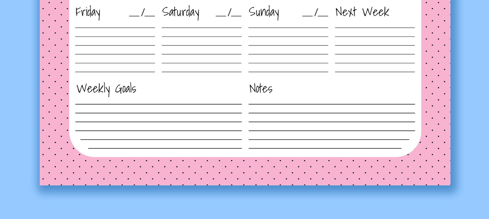 PRINTABLE Weekly Planner, Polka Dots on Pink Background, Monday Start ...