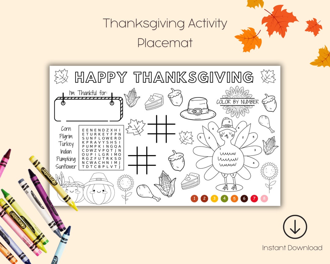 Thanksgiving Coloring Placemat, Coloring Activity, Thanksgiving ...