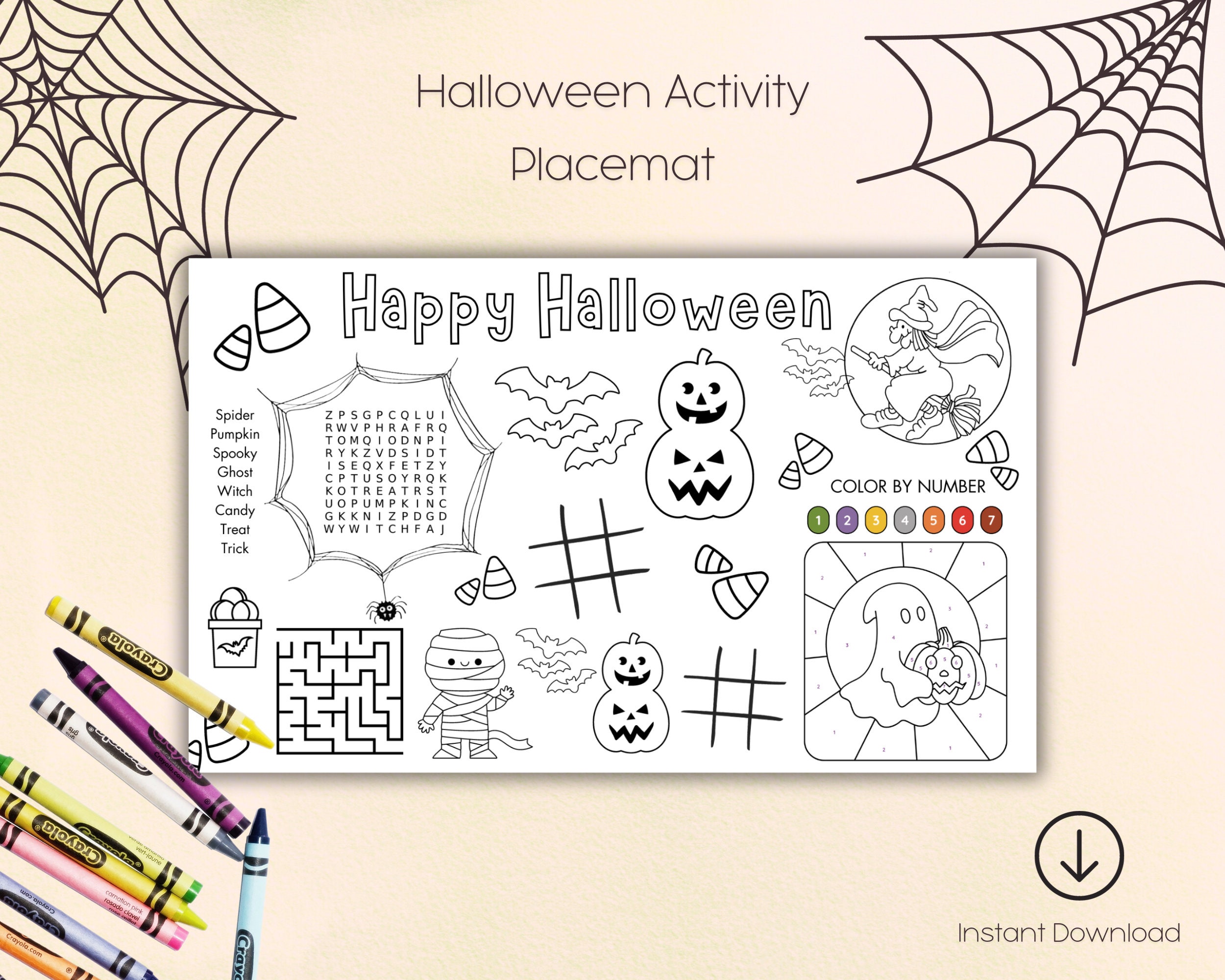 Halloween Activity Placemat, Coloring Activity, Instant Download, Kids ...