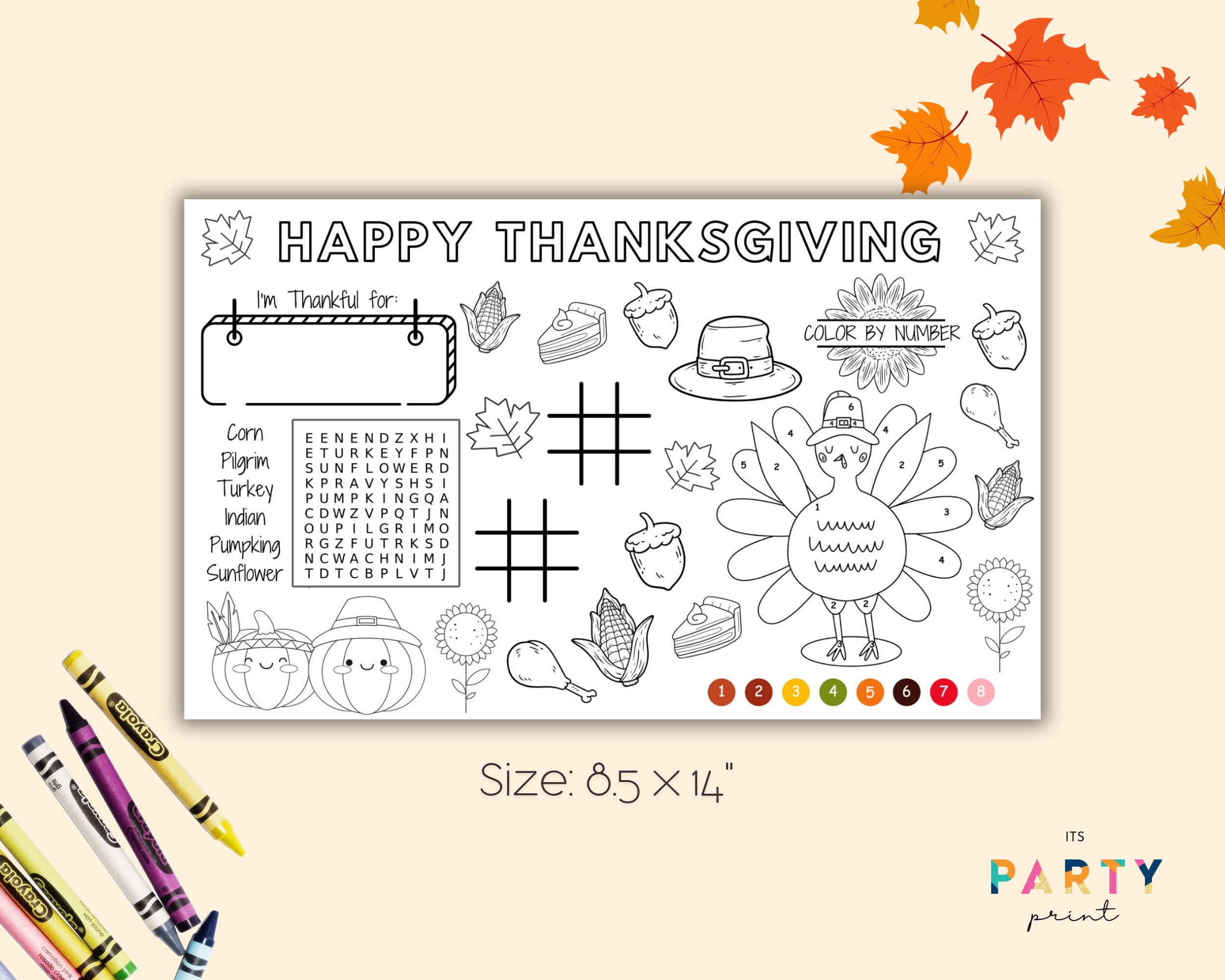 Thanksgiving Coloring Placemat, Coloring Activity, Thanksgiving ...