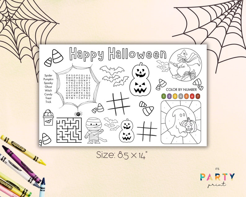 Halloween Activity Placemat, Coloring Activity, Instant Download, Kids ...