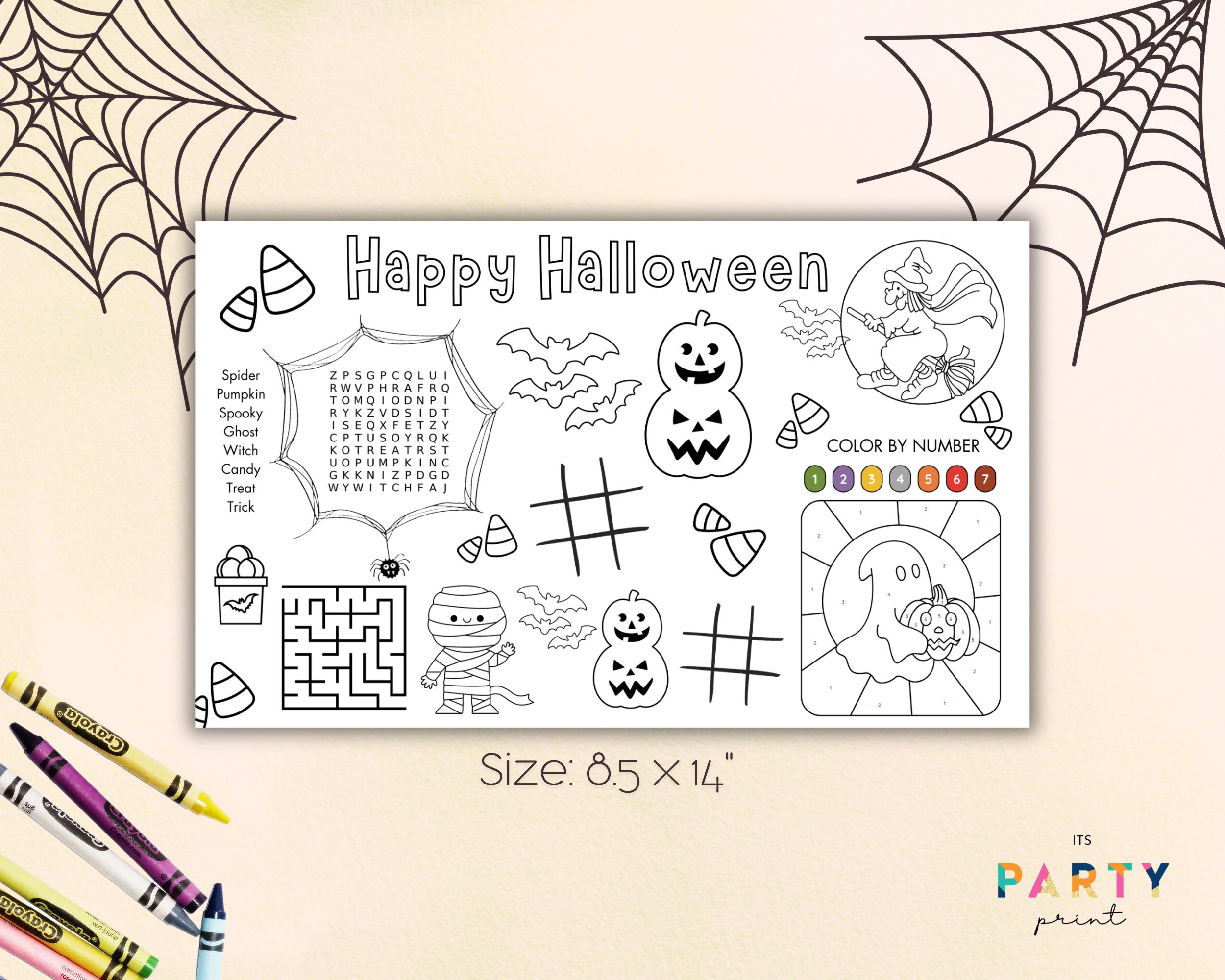 Halloween Activity Placemat, Coloring Activity, Instant Download, Kids ...