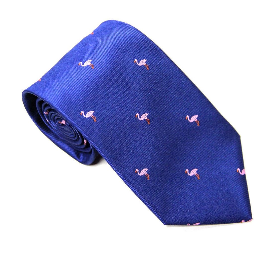 Pink Flamingo Navy Skinny Tie| Mens Slim Necktie for Wedding, Work Neck ...