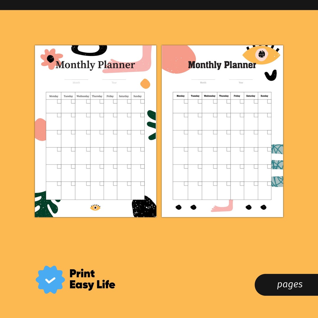 Printable Monthly Planer ! Monthly Calendar ! PDF ! Instant Download ...