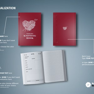 Knitting Journal ! Heart ! Knitting Notebook ! Can Be Personalized ...