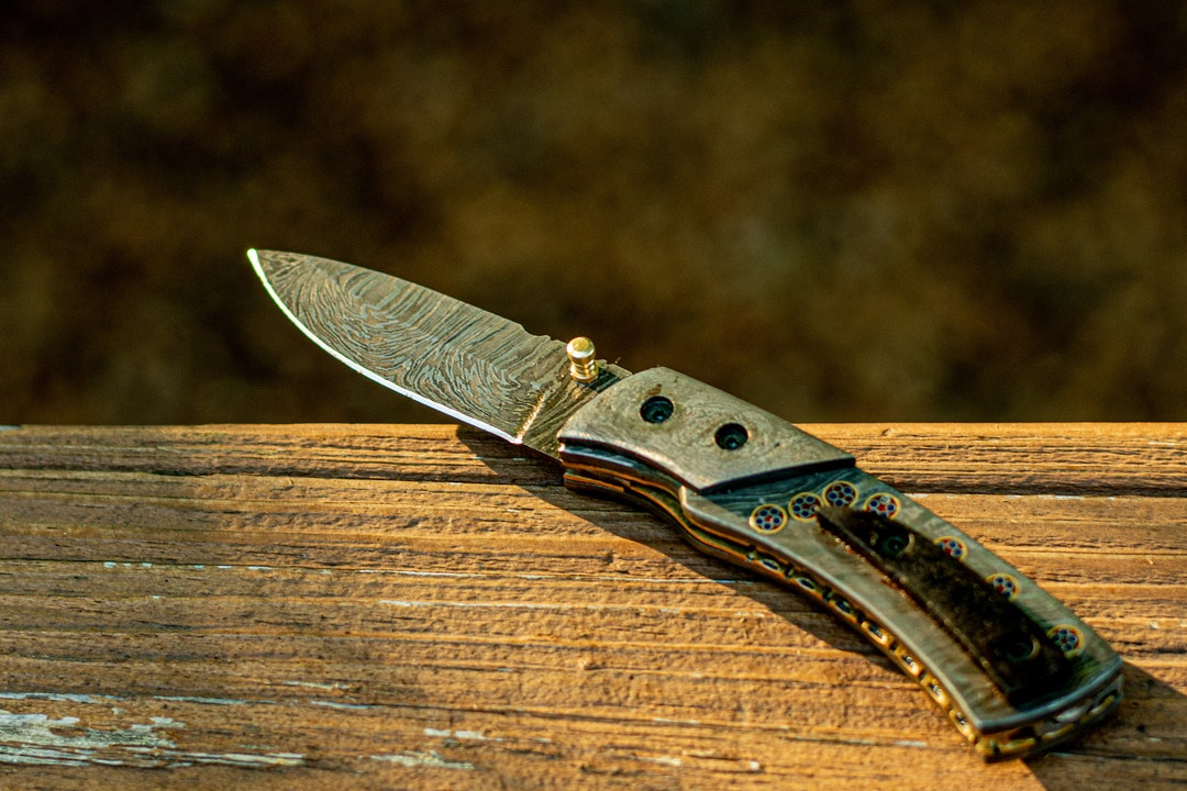 Handmade Damascus Blade Folding Pocket Knife, 100 % Pure Damascus Grip ...