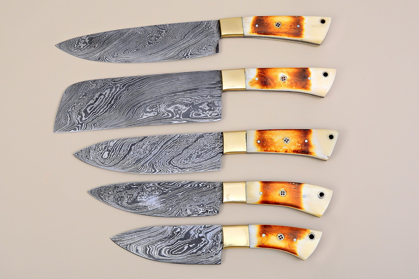 Color Handle 5 Pcs Chef Knife Set with Leather Cover Handmade | Etsy