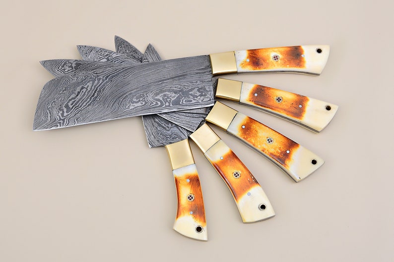 Color Handle 5 Pcs Chef Knife Set with Leather Cover Handmade | Etsy