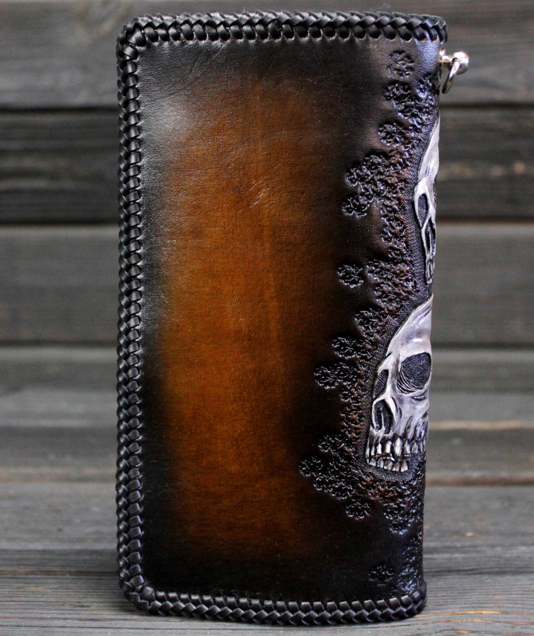 Handcrafted Leather Long Wallet Skulls, Biker's Leather Long Wallet ...