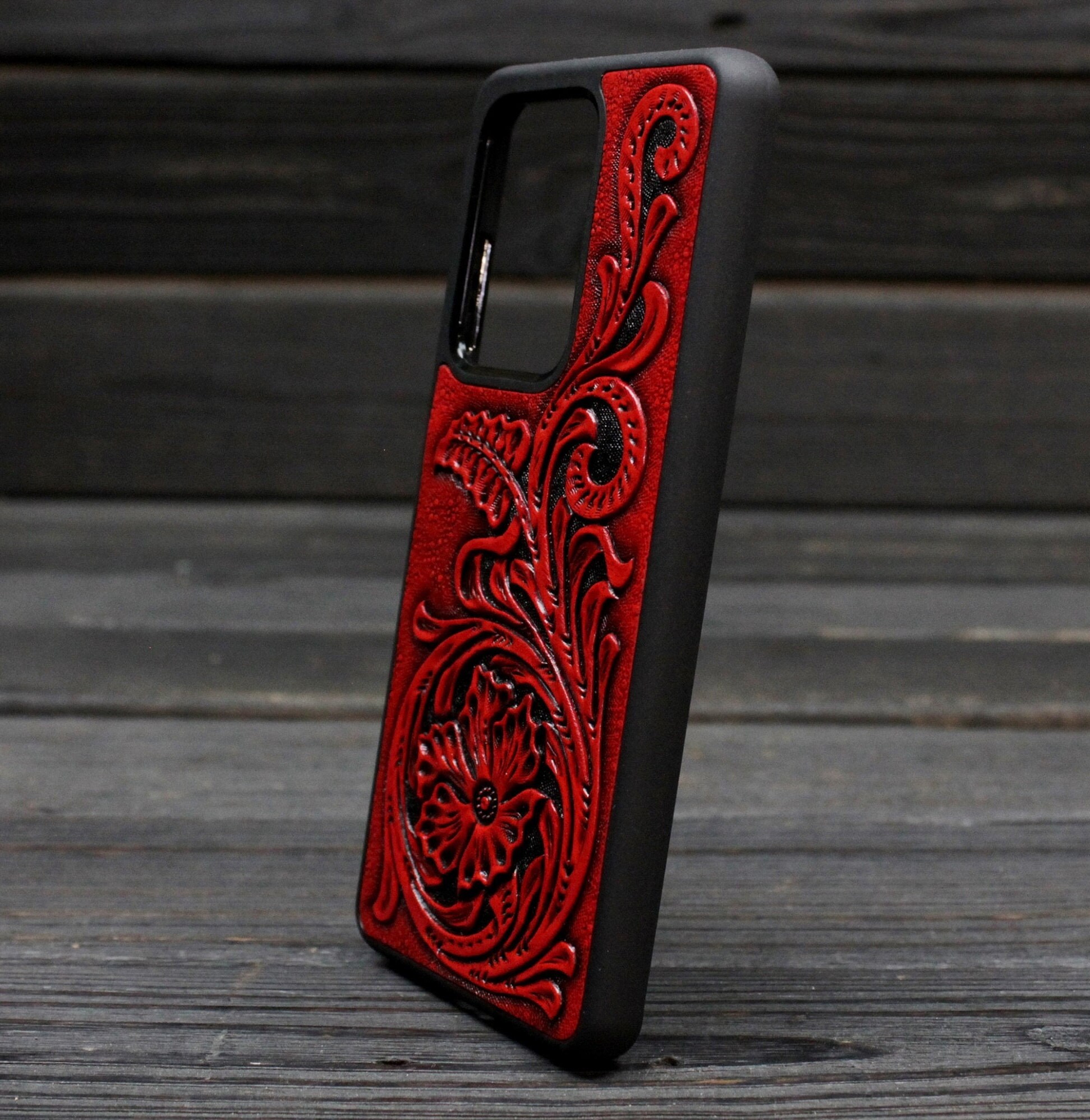 Samsung S20 Ultra Handmade Red Leather Phone Case Seridan, Handcrafted ...