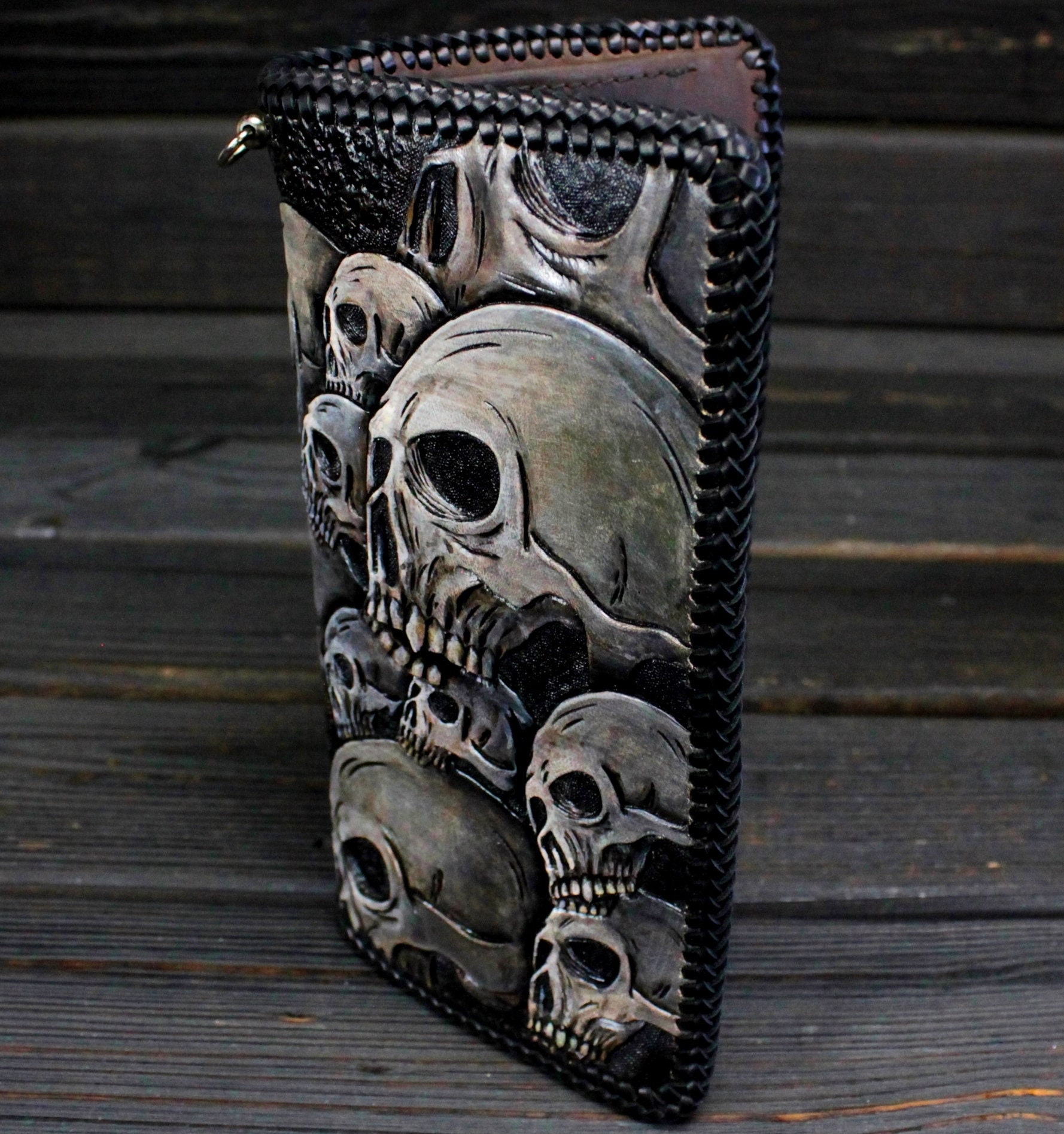 Handcrafted Leather Long Wallet Skulls, Biker's Leather Long Wallet ...