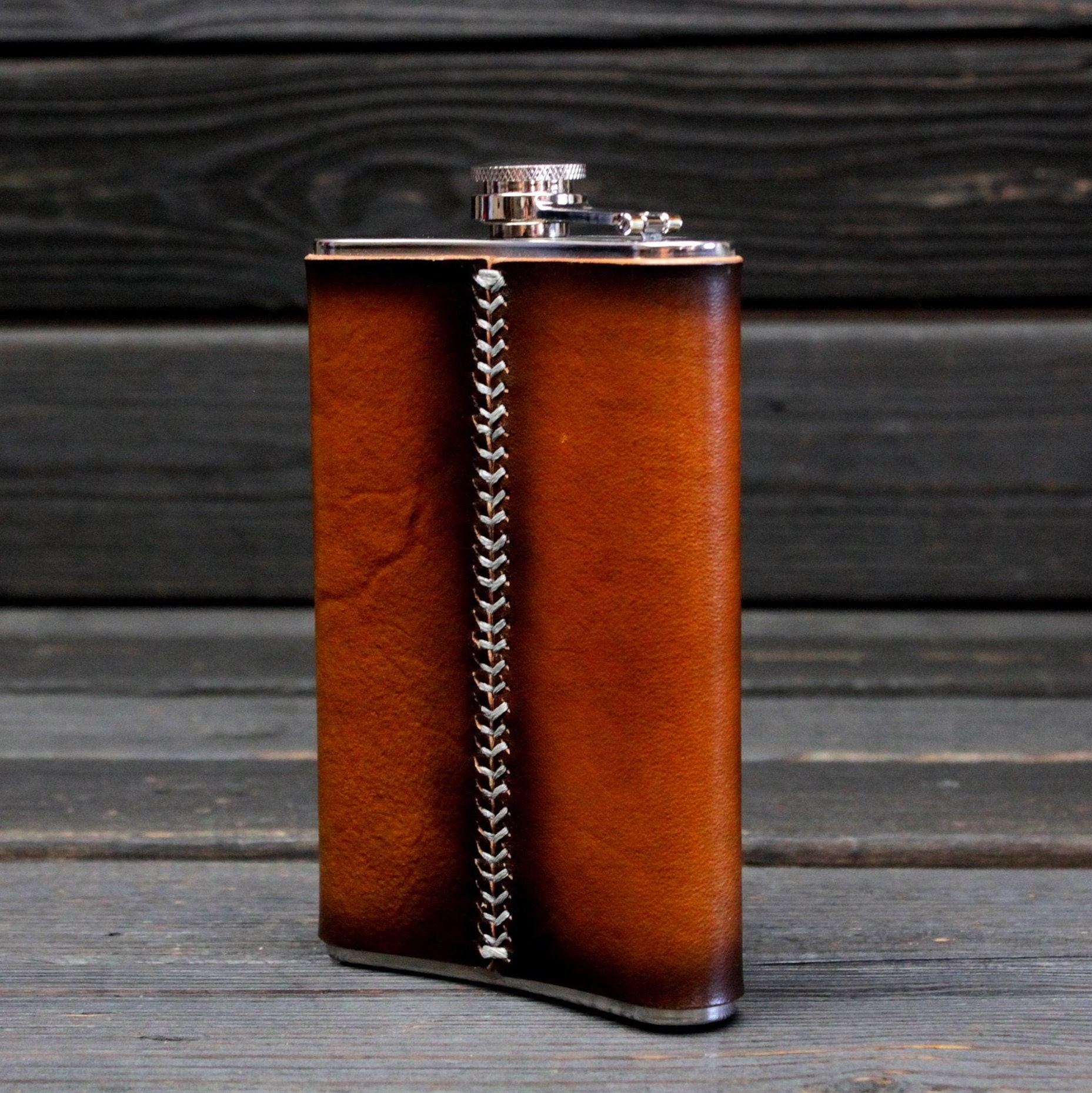 Stainless Steel Handcrafted Leather Flask Skulls, Biker's Leather Hip ...