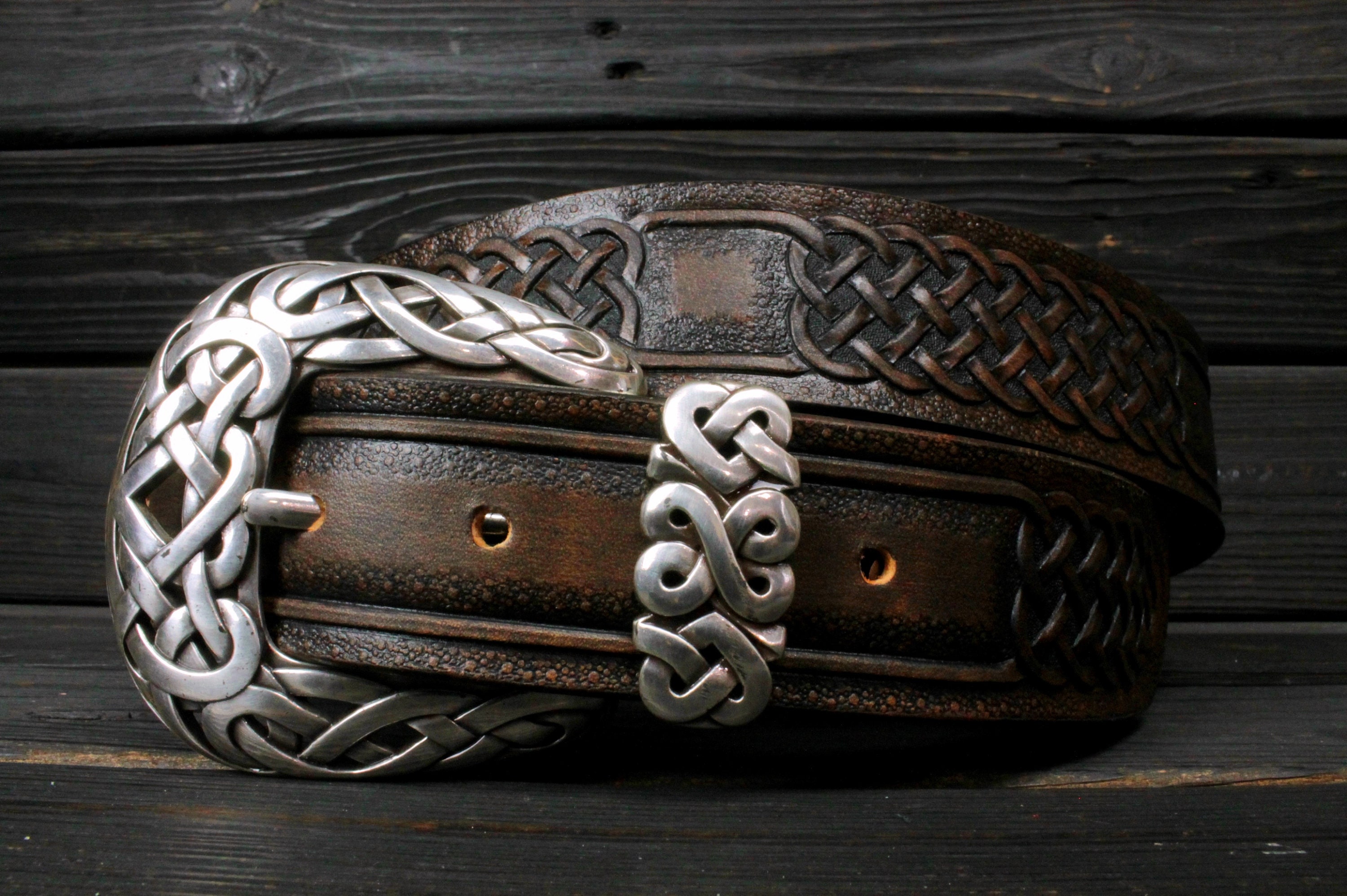 Brown Leather Celtic Handcrafted Belt, Celtic Leather Belt, Handmade ...