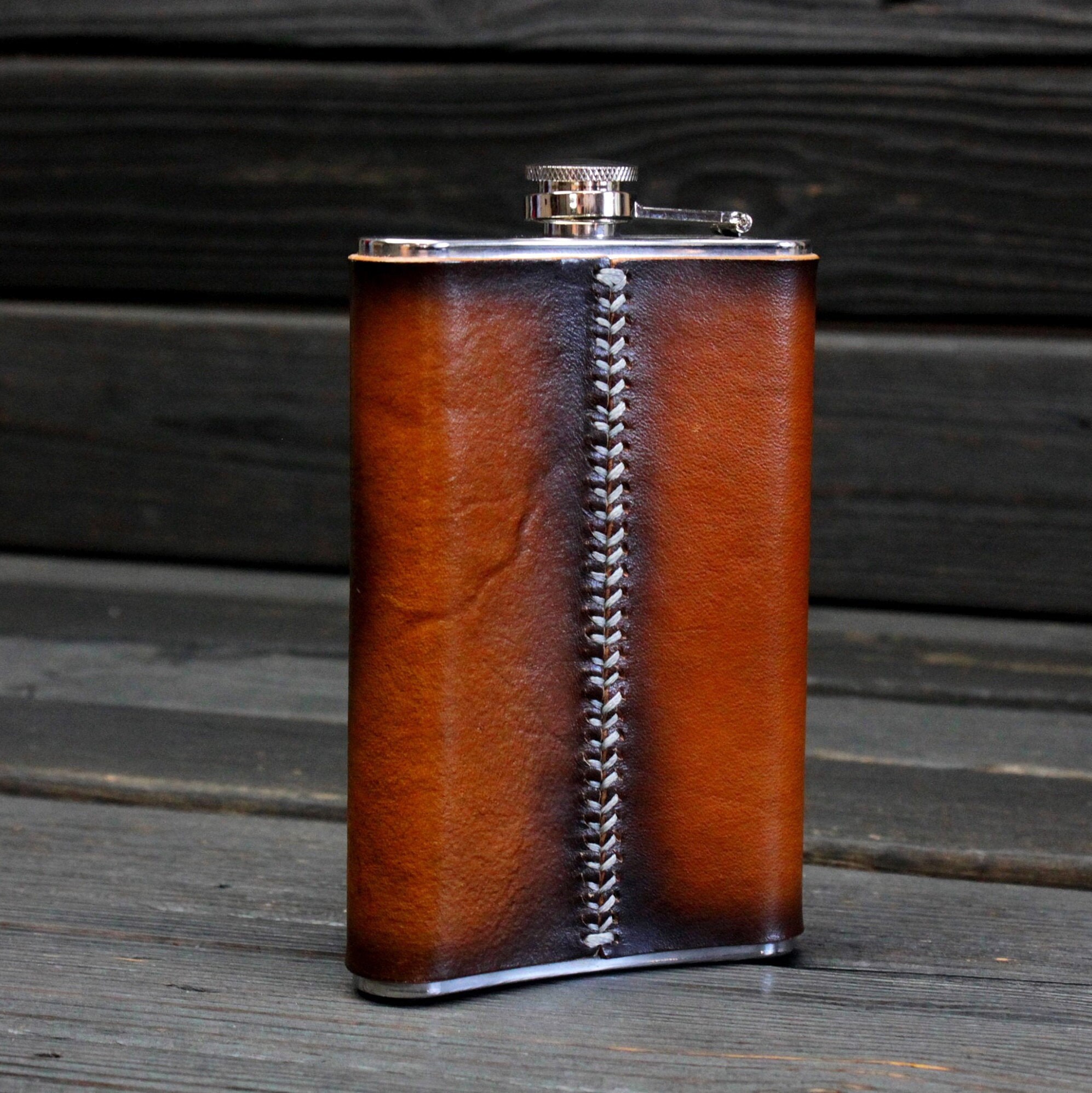 Stainless Steel Handcrafted Leather Flask Skulls, Biker's Leather Hip ...