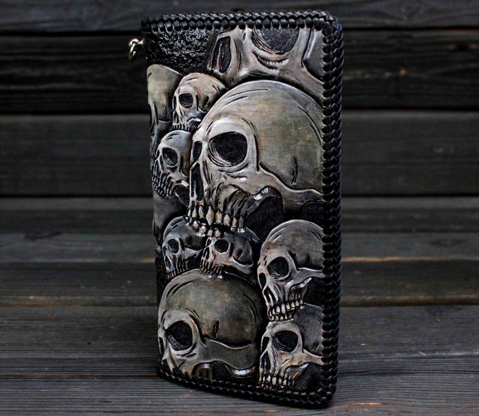 Handcrafted Leather Long Wallet Skulls, Biker's Leather Long Wallet ...