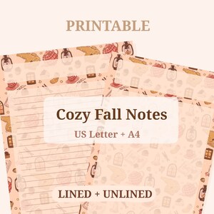 Printable Notes Cozy Fall US Letter & A4 Size Lined Unlined - Etsy