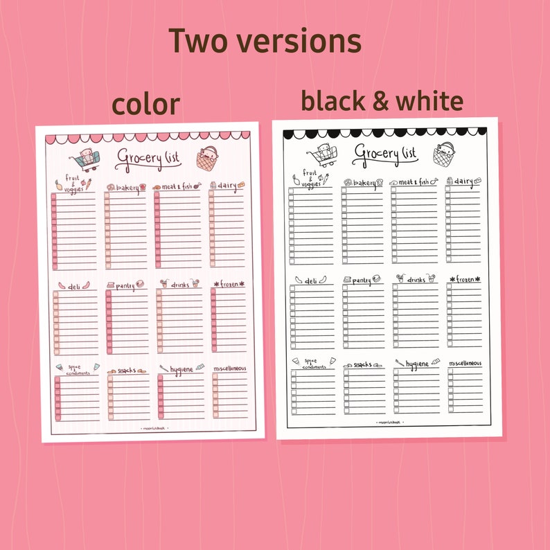 Cute Categorized Grocery List Printable | A4 A5 US Letter - Etsy